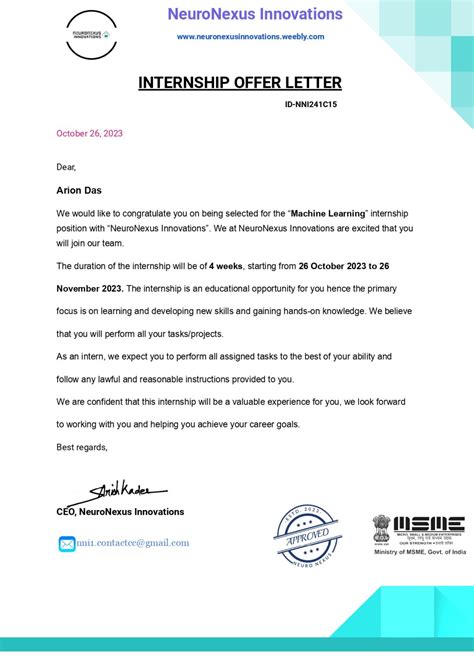 I Got A 1 Month Internship At Neuronexus Innovations Arion Das Posted