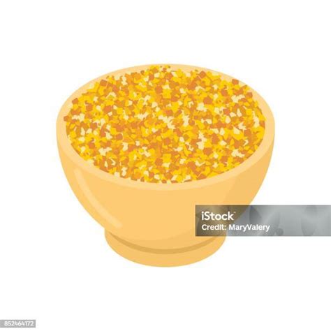 고립 된 나무 그릇에 밀가루 옥수수 나무 접시에 가루입니다 흰색 바탕에 곡물입니다 벡터 일러스트 레이 션 폴렌타 죽에 대한 스톡 벡터 아트 및 기타 이미지 Istock