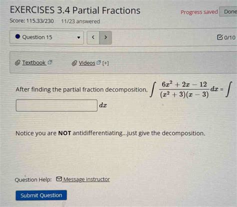Solved Exercises 34 Partial Fractions Done Progress Saved Score 115