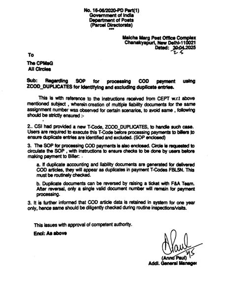 Standard Operating Procedure Sop For Processing Cod Payment Using