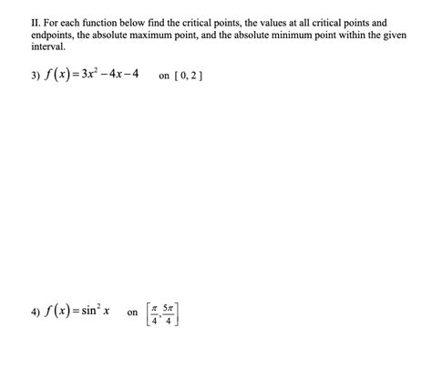 solved ii for each function below find the critical points
