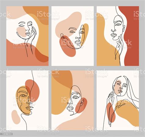 여성 초상화가 있는 현대 카드 세트 미니멀한 한 줄 스타일로 다양한 포즈를 취하는 아름다운 여성들 벡터 그림입니다 개념에 대한 스톡 벡터 아트 및 기타 이미지 Istock