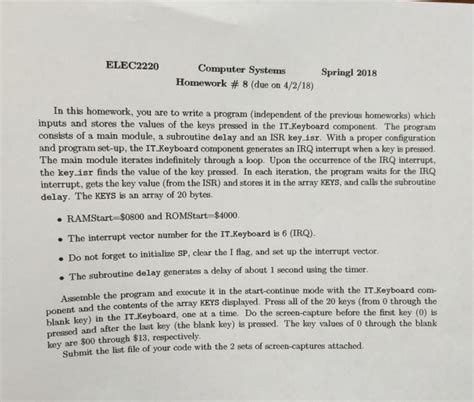 elec2220 computer systems homework 8 due on