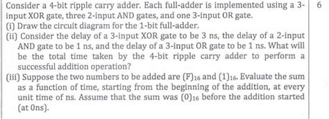 consider a 4 bit ripple carry adder each full adder