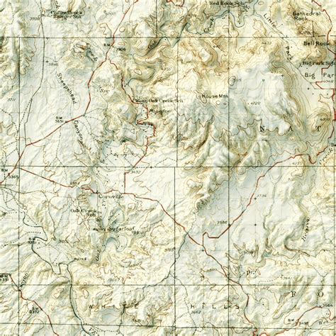 Sedona Arizona Map Vintage Topographic Relief Wall Art Elevation Map