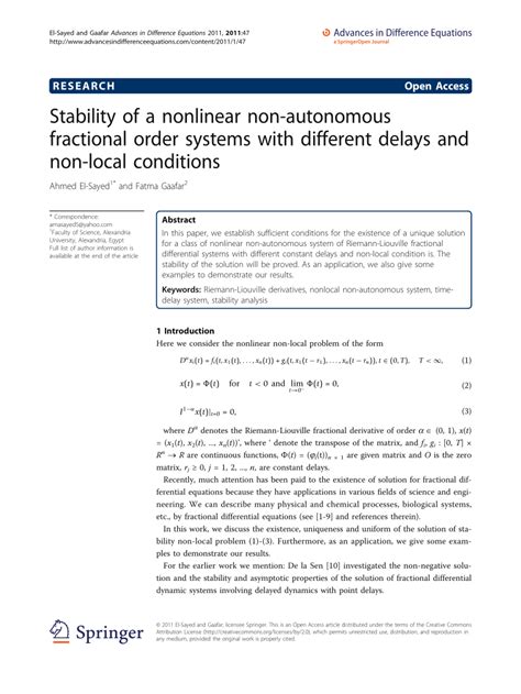 PDF Stability Of A Nonlinear Non Autonomous Fractional Order Systems With Different Delays And
