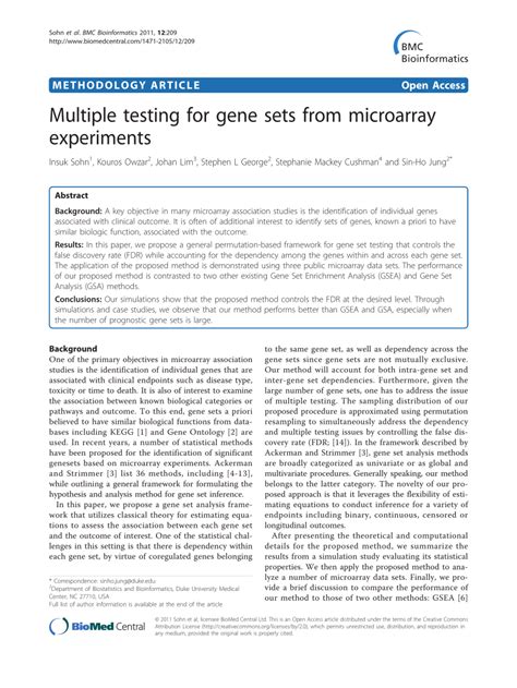 Pdf Multiple Testing For Gene Sets From Microarray Experiments