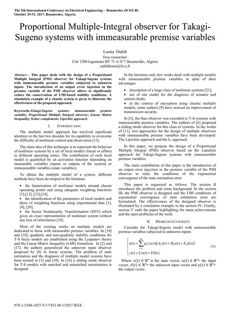 Pdf Proportional Multiple Integral Observer For Takagi Sugeno Systems