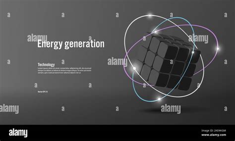 3d Render Black Cube Puzzle Of Smaller Cubes With Shiny Light Orbit Science Technology Abstract