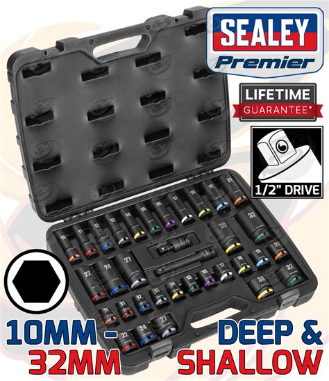 Sealey Deep And Shallow Impact Socket Set 12dr 34pc 10mm 32mm 6pt Hex
