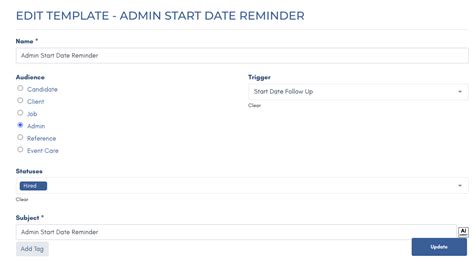 Start Date Email Template For Admin