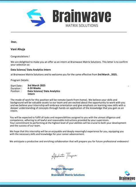 internship datascience dataanalytics brainwavematrixsolutions… vani ahuja
