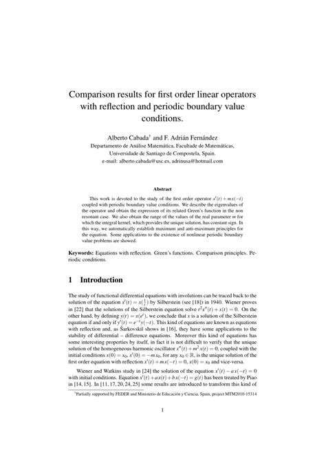 Pdf Comparison Results For First Order Linear Operators With Reflection And Periodic Boundary