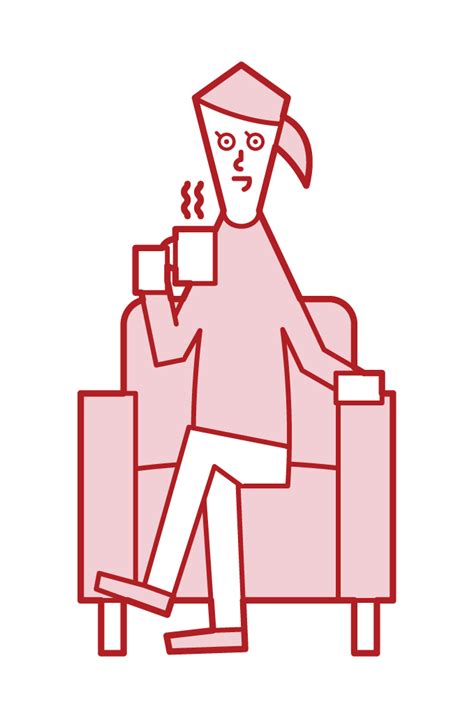 소파에 앉아 커피를 마시는 사람여성의 일러스트 무료 일러스트 소재집 Kukukeke