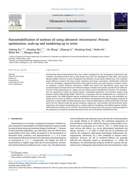 Pdf Nanoemulsification Of Soybean Oil Using Ultrasonic Microreactor