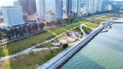 Aerial View Of Gurney Bay Waterfront Park And Skate Park In Penang