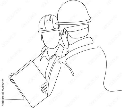 Continuous One Line Drawing Of Industry Maintenance Engineer Wearing