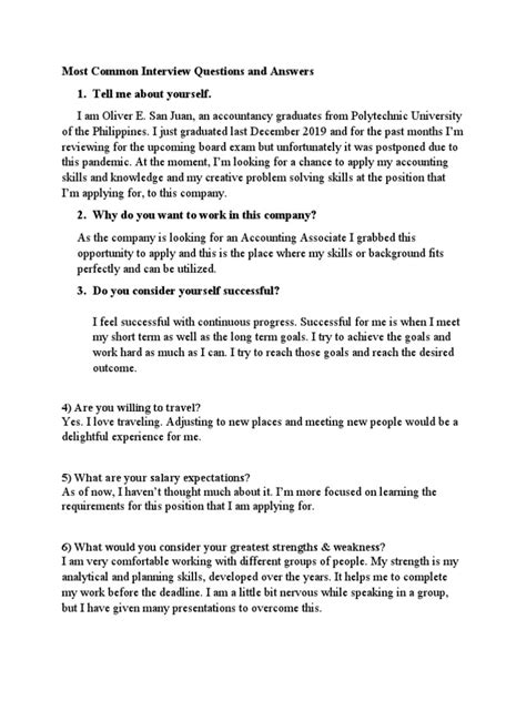 Most Common Interview Questions And Answers Pdf Employment Knowledge