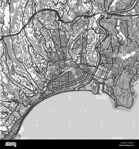 Map Of Nice In France In Grayscale Contains Layered Vector With Roads Water Parks Etc Stock