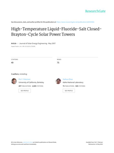 2007 High Temperature Liquid Fluoride Salt Closed Brayton Cycle Solar