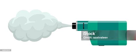 흡연을 위한 펜 힙스터 장비를 기화하십시오 연기 구름이 있는 전자 담배 베이핑용 힙스터 액세서리 전자 담배 기화기 흄 흡연 벡터 격리 그림 전자담배에 대한 스톡 벡터 아트