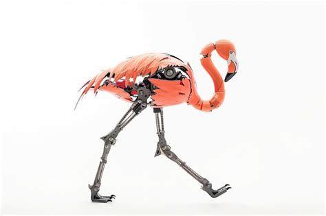 Automated Flamingo On White Background Premium AI Generated Image