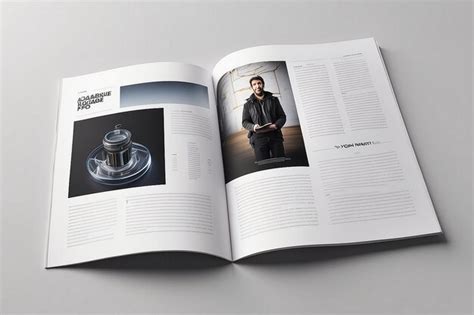 Photorealistic Magazine Spread Mockup With Blank White Backgrounds For