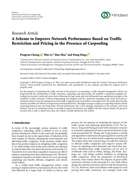Pdf A Scheme To Improve Network Performance Based On Traffic Restriction And Pricing In The