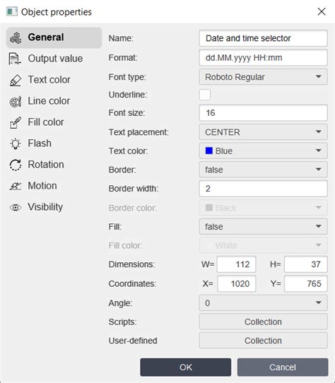 project screens graphical objects widgets library date and time