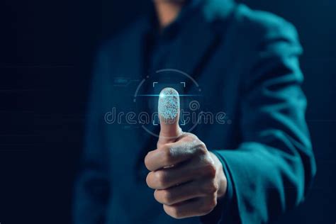 Cyber Security Concept Businessman Scan Fingerprints A Biometric Finger Access Data Privacy