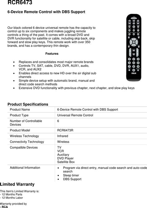 Rca Remote Instruction Manual