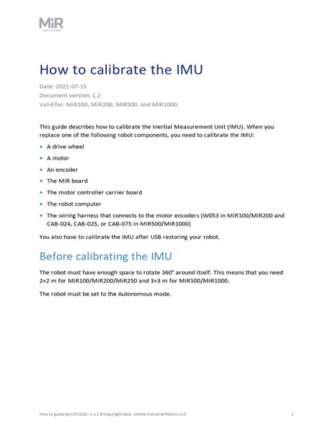 How To Calibrate The Imu 1 2 En Pdf