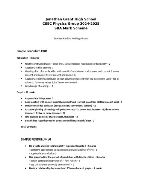 Csec Physics Mark Scheme 2025 Pdf Experiment Temperature