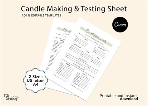 Candle Testing Template Candle Making Testing Sheet Printable Candle Business Candle Label