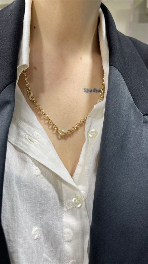 14k Solid Gold Rolo Chain Necklace Diamond Cut Link Etsy