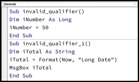 Reason For Invalid Qualifier Error In Vba