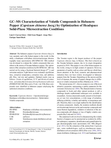 Pdf Gcms Characterization Of Volatile Compounds In Habanero Pepper