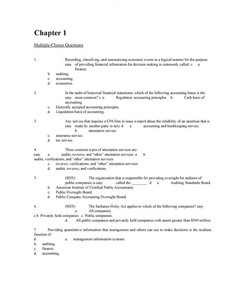 Final Auditing And Assurance Test Bank Chapter 1 Multiple Choice Questions Recording