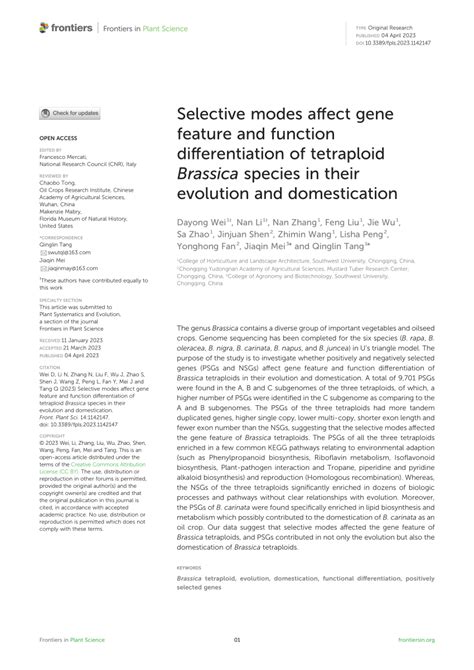 Pdf Selective Modes Affect Gene Feature And Function Differentiation Of Tetraploid Brassica