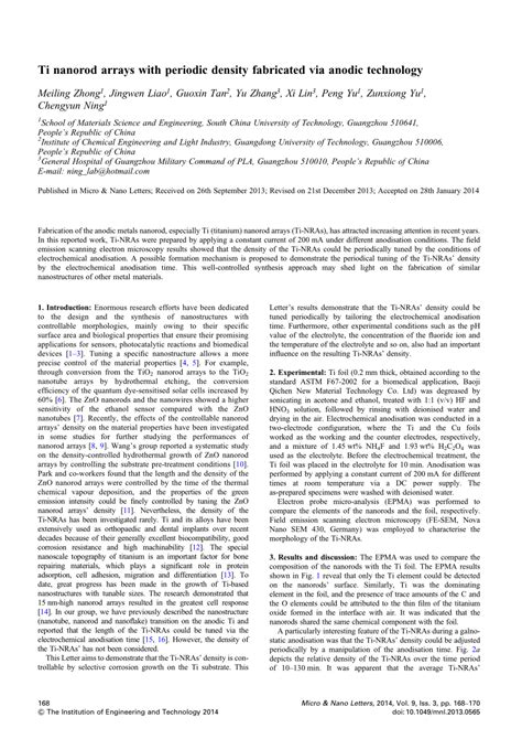 Pdf Ti Nanorod Arrays With Periodic Density Fabricated Via Anodic Technology