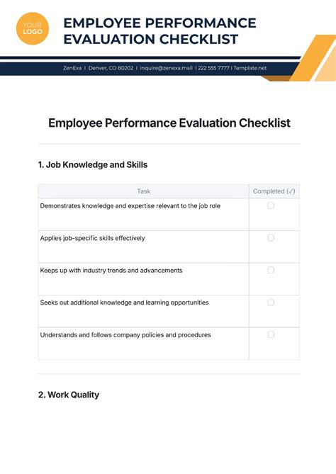 Free Employee Performance Evaluation Checklist Template To Edit Online