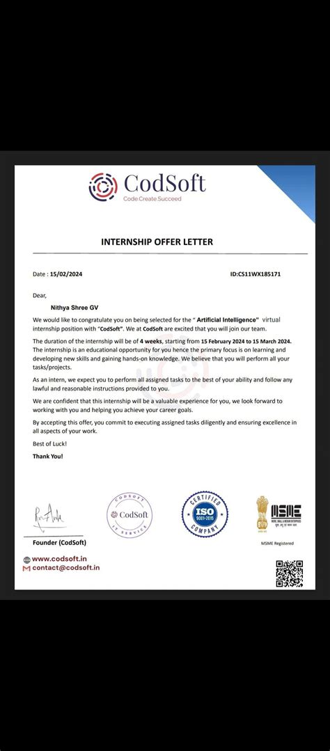 Nithya Shree On Linkedin Artificialintelligence Internship