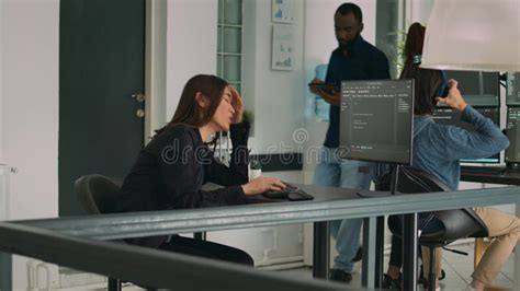 Software Programer Feeling Stressed About Writing Code In Front Of Computer Stock Footage