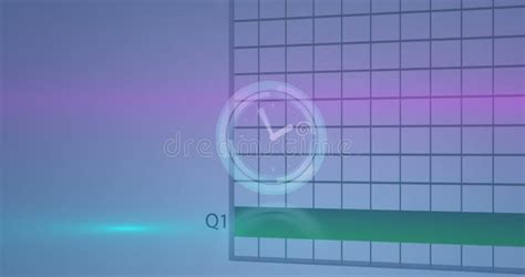Image Of Neon Ticking Clock Over Statistical Data Processing Against Blue Background Stock