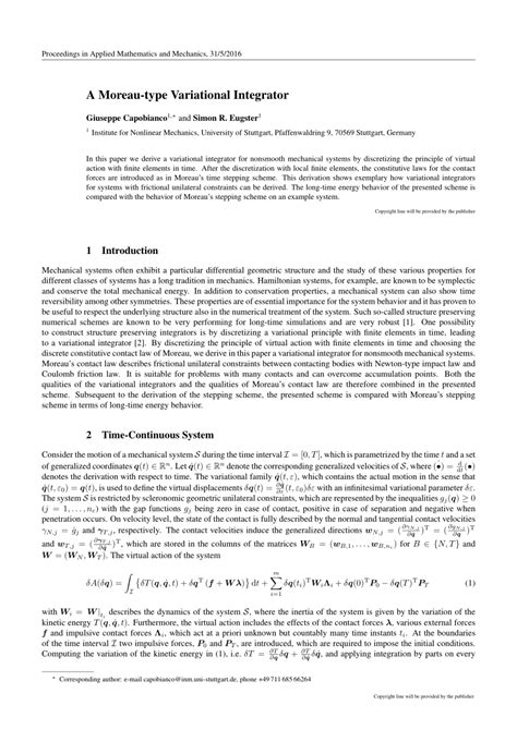 Pdf A Moreau Type Variational Integrator