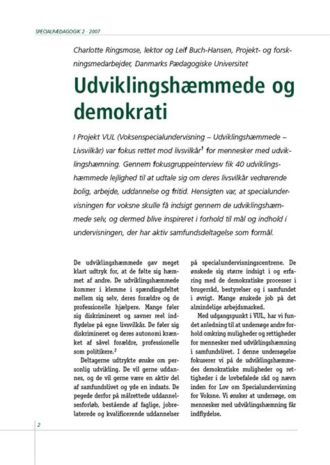 Fra 2007 2 Udviklingshæmmede Og Demokrati SpecialpÆdagogik