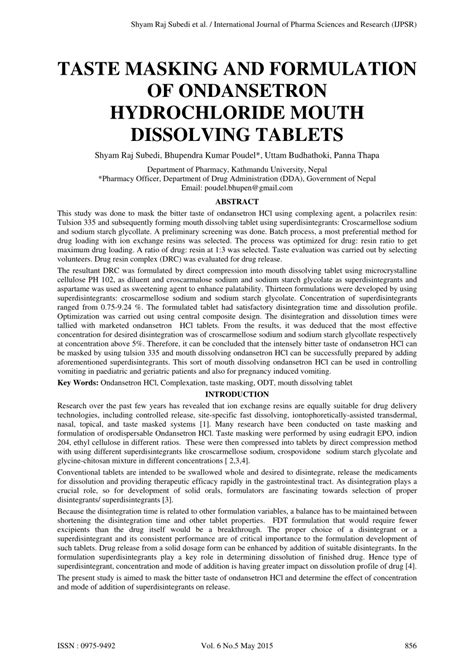 Pdf Taste Masking And Formulation Of Ondansetron Hydrochloride Mouth