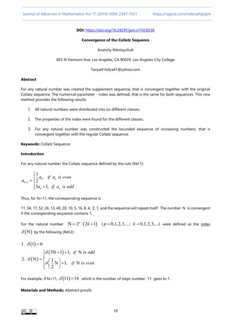 Pdf Convergence Of The Collatz Sequence