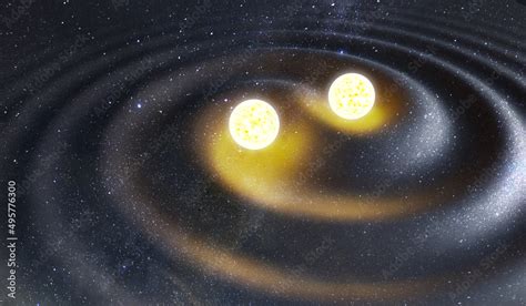 binary star system generating gravity waves gravity and astrophysics concept 素材庫插圖 adobe stock