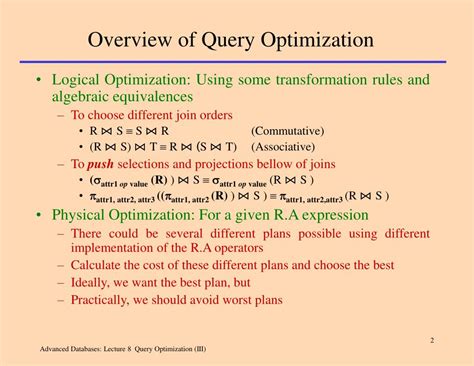 Ppt Query Optimization Advanced Databases By Dr Akhtar Ali
